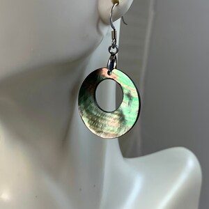 Round Shell Earrings, Black Lip Shell Earrings, Round Loop Earrings on ...