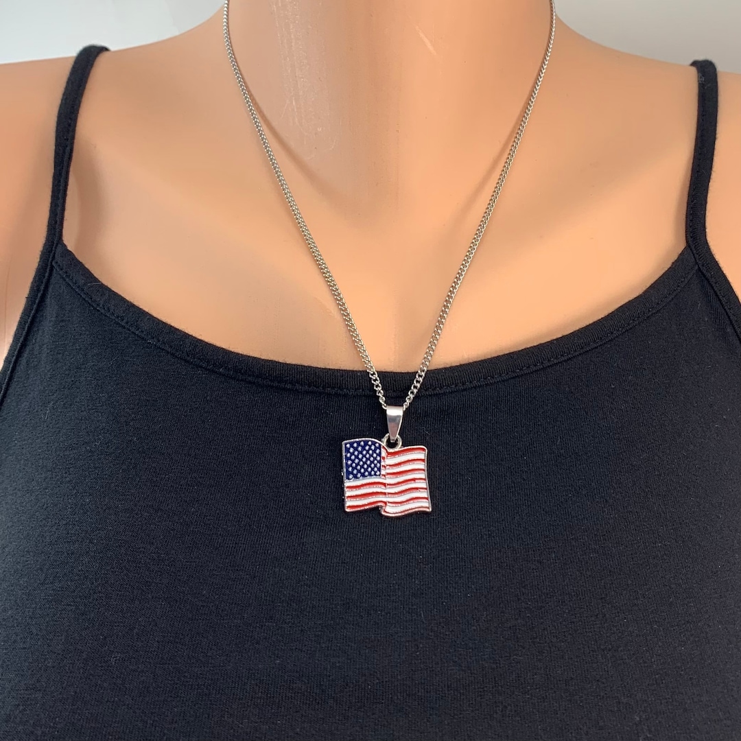 American Flag Necklace Patriotic Jewelry 4th of July Necklace American ...