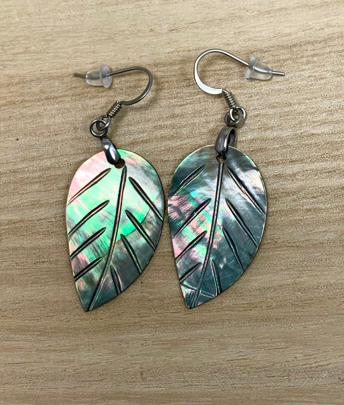 Large Leaf Earrings Leaf Shaped Earrings Black Lip Shell | Etsy