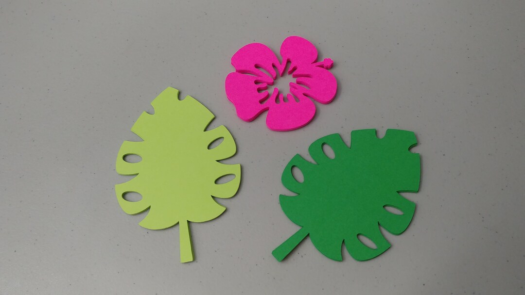Hawaiian Themed Party Cutouts, Leaf and Hibiscus Flower Cutouts ...