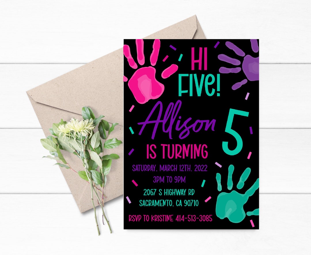 Hi Five Birthday Invitation - Printable Hi Five Invitation - Hi Five ...