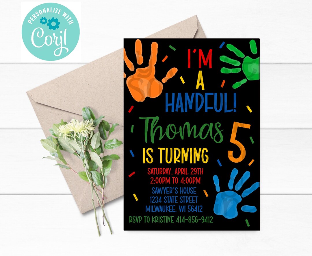 Hi Five Handful Birthday Invitation - Printable Editable Hi Five ...