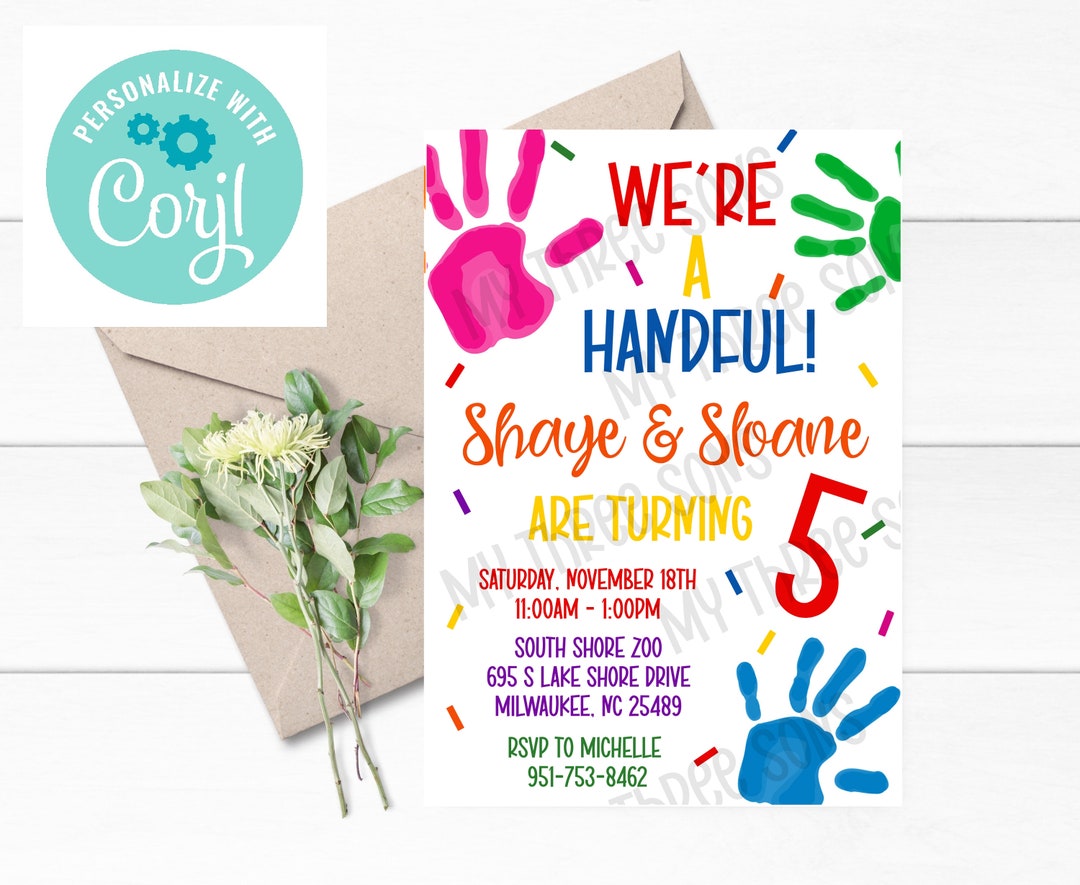Hi Five Handful Birthday Invitation - Printable Editable Hi Five ...