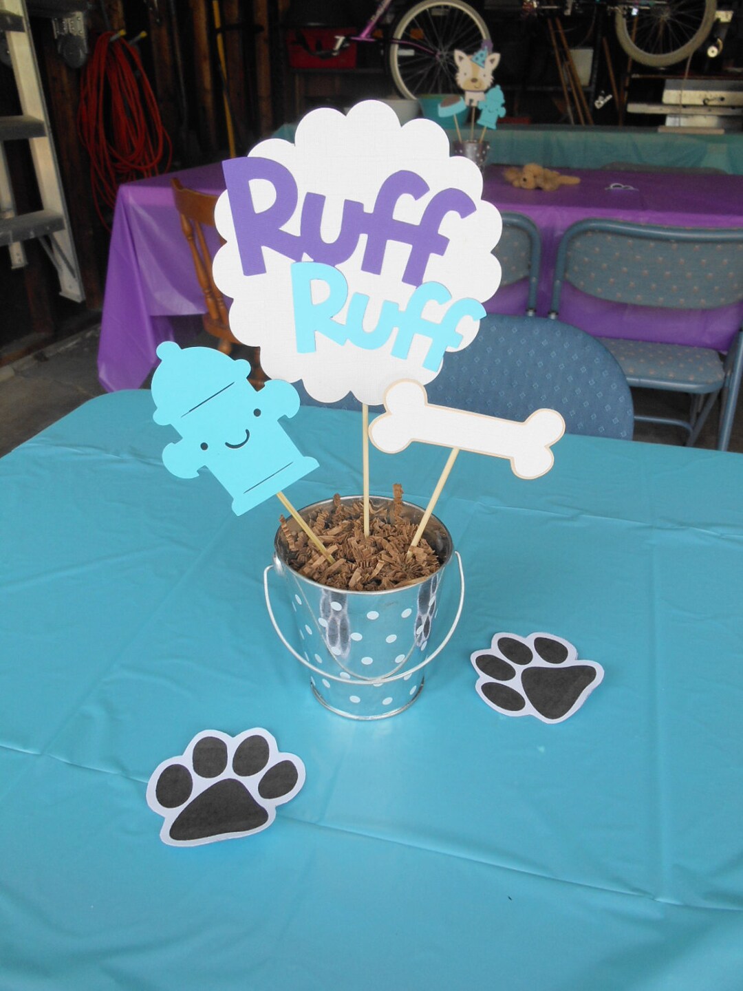 Dog Theme Centerpiece - Ruff Ruff Sign - Dog Birthday Party - Baby ...
