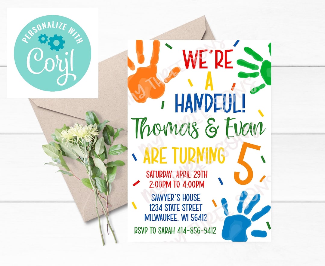 Hi Five Handful Birthday Invitation - Printable Editable Hi Five ...