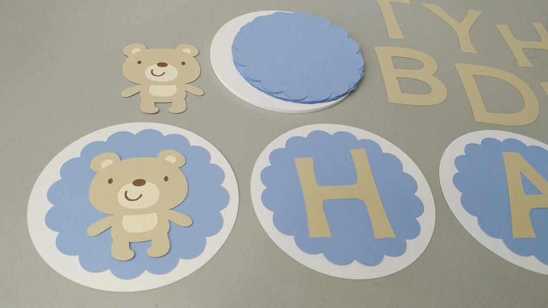 Bear Themed Birthday Banner, DIY Bear Birthday, Baby Blue, White and ...