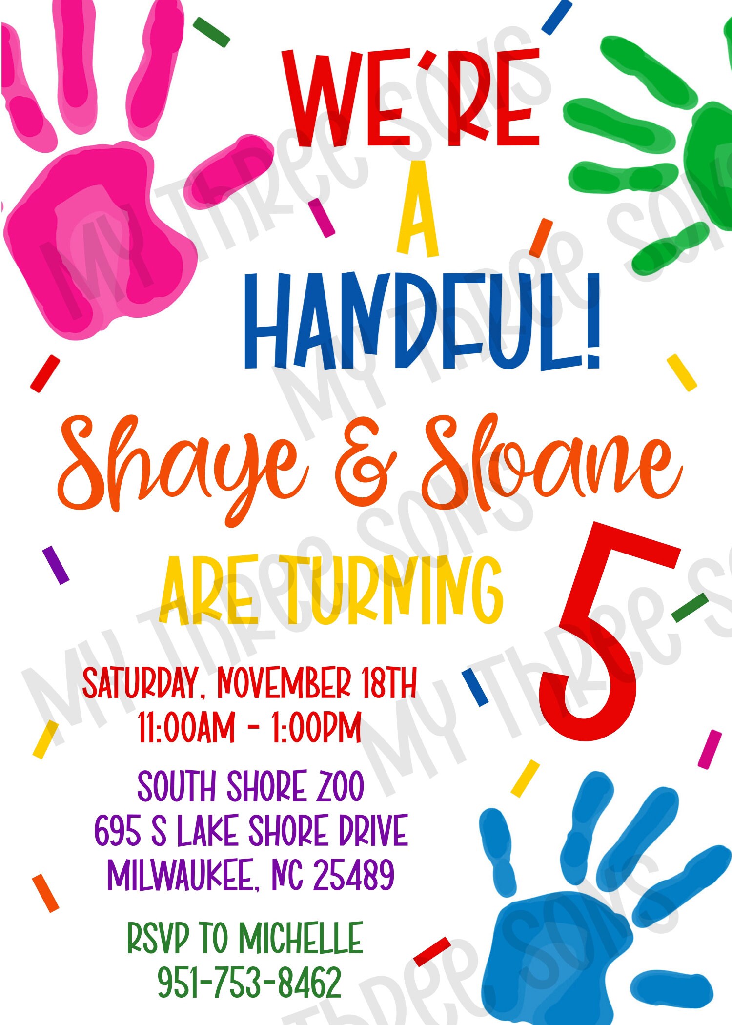 Hi Five Handful Birthday Invitation - Printable Editable Hi Five ...