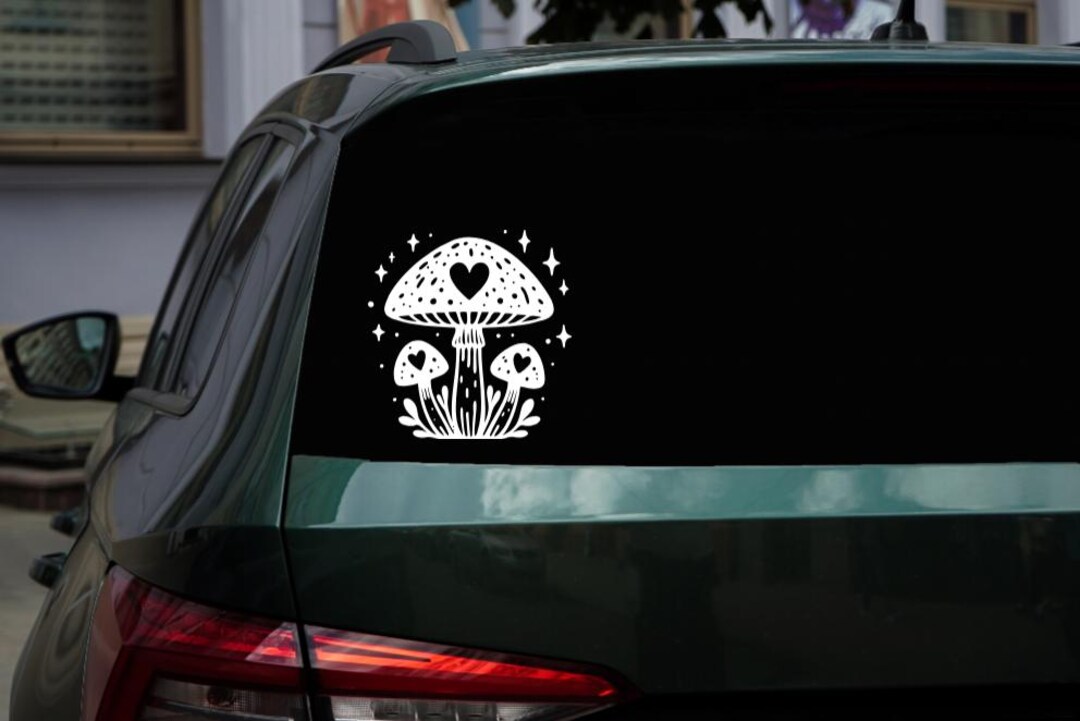 Mushroom Vinyl Decal - Adhesive Vinyl Decal Cute Heart Mushrooms - Car ...