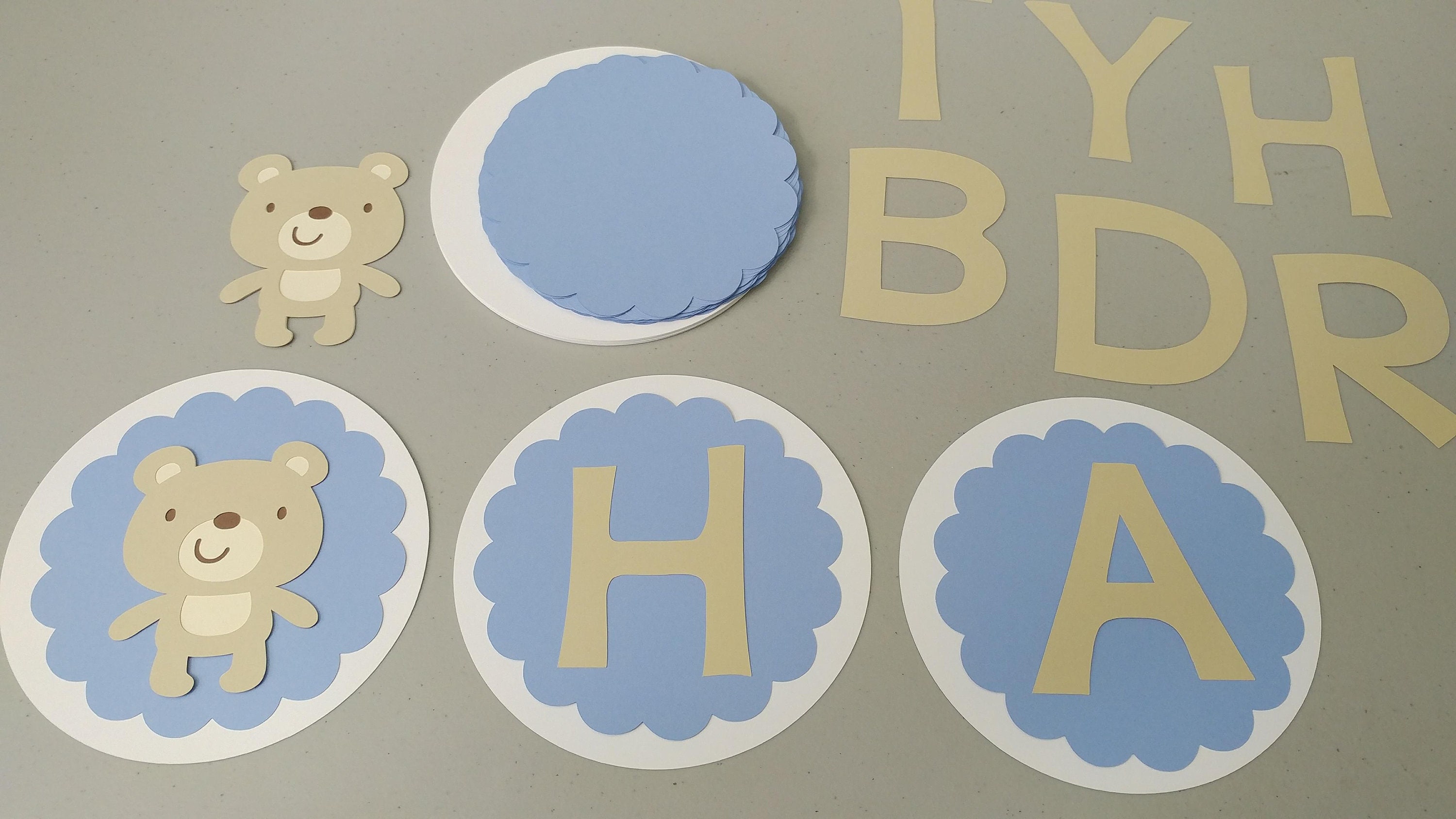Bear Themed Birthday Banner, DIY Bear Birthday, Baby Blue, White and ...