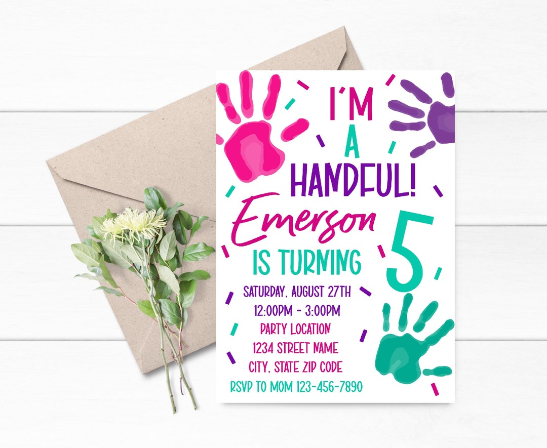 Hi Five Handful Birthday Invitation - Printable Hi Five Invitation - Hi ...