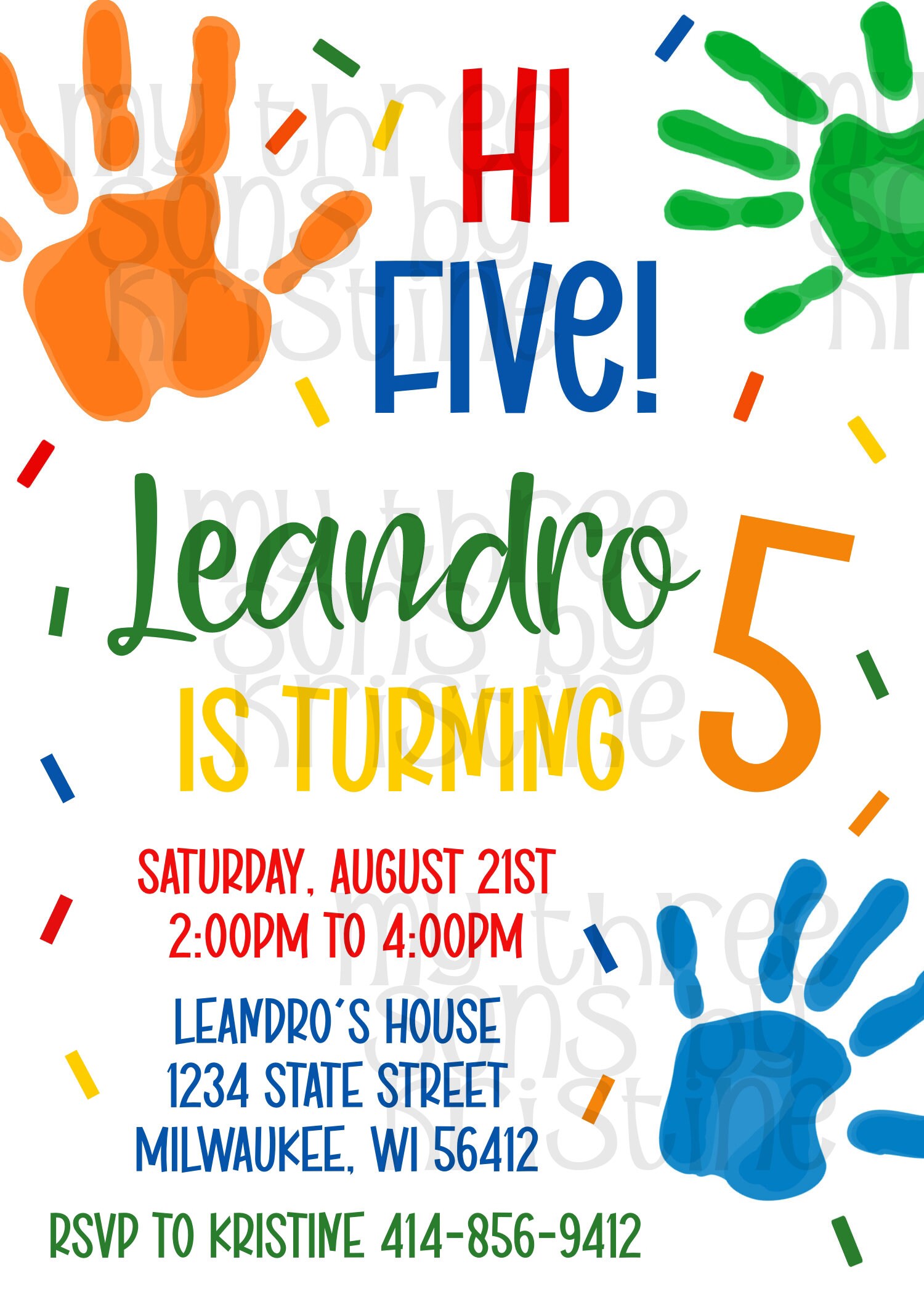 Hi Five Birthday Invitation - Printable Hi Five Invitation - Hi Five ...