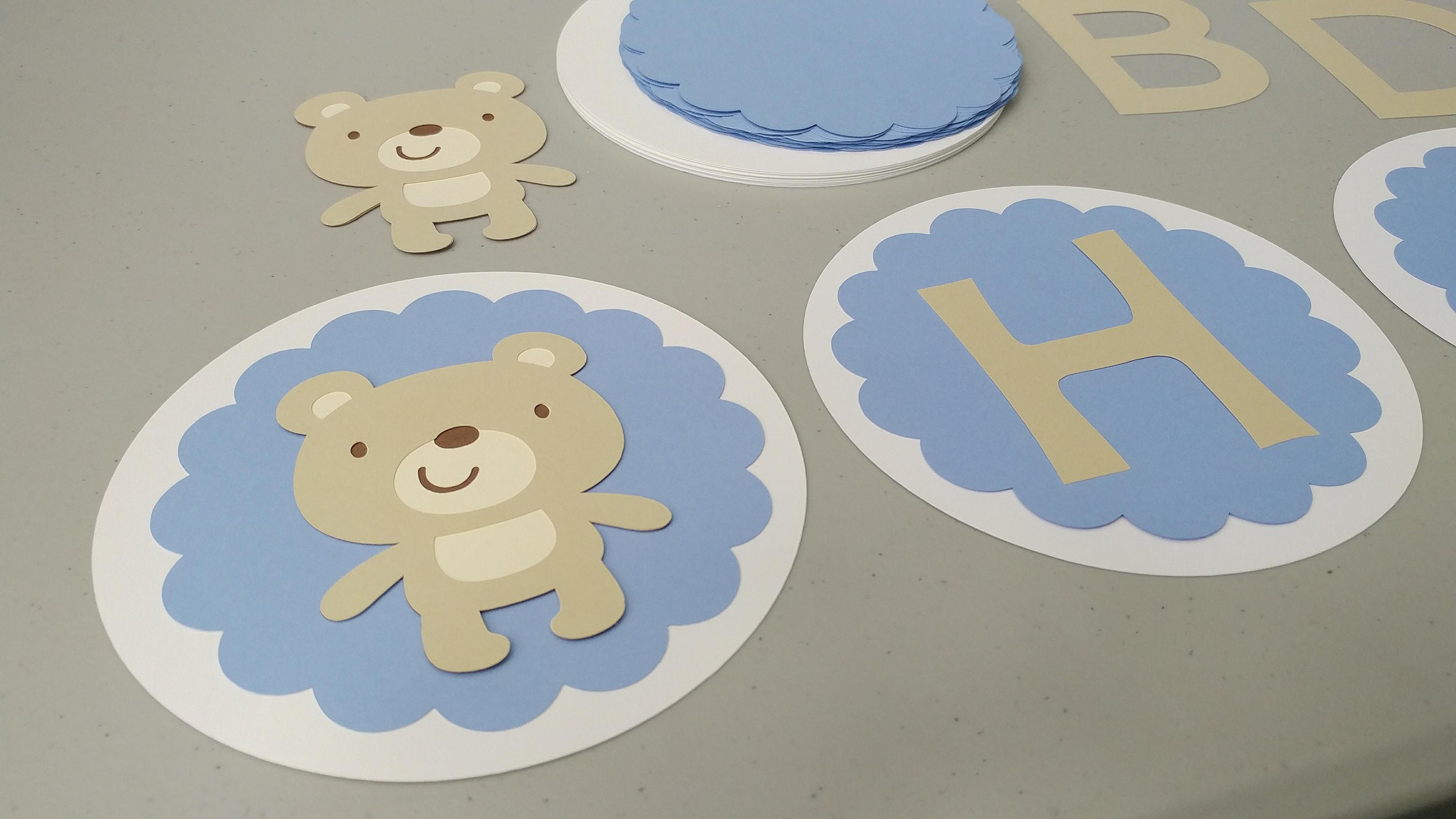 Bear Themed Birthday Banner, DIY Bear Birthday, Baby Blue, White and ...
