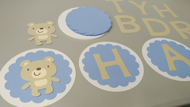 Bear Themed Birthday Banner, DIY Bear Birthday, Baby Blue, White and ...