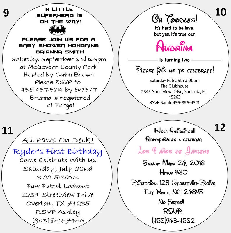 Round Party Sticker Labels 3 Inch Round Party Information - Etsy