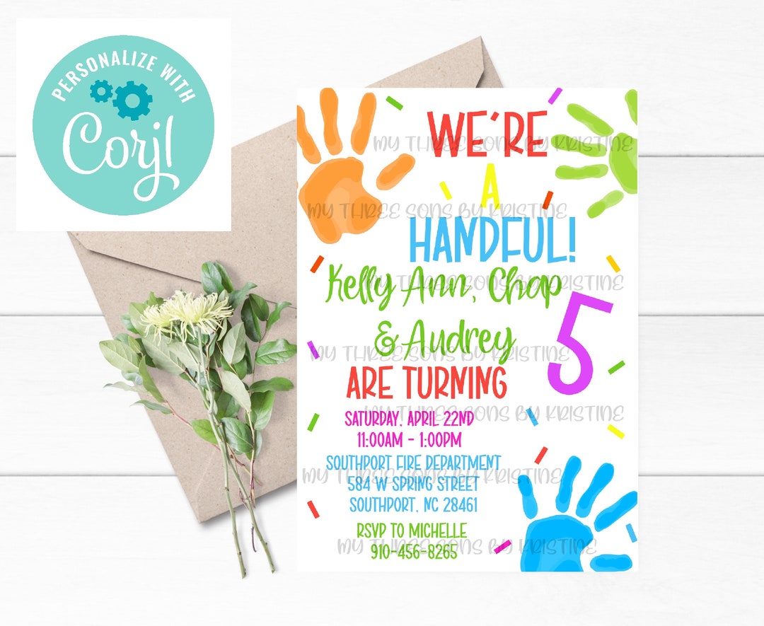 Hi Five Handful Birthday Invitation - Printable Editable Hi Five ...