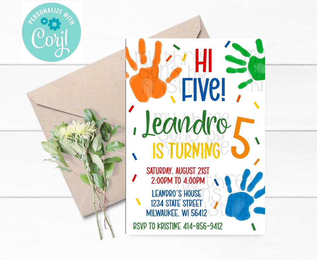 Hi Five Birthday Invitation - Printable Hi Five Invitation - Hi Five ...