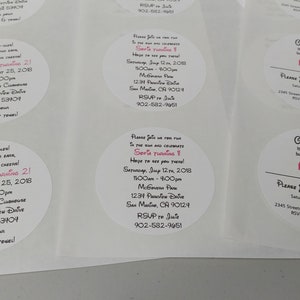 Round Party Sticker Labels, 3 Inch Round Party Information Stickers, 3 ...