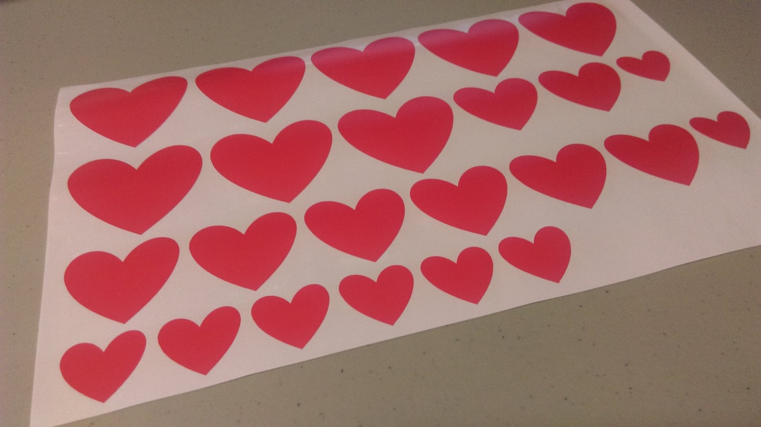 Red Heart Stickers - Red Vinyl Heart Decals - Red Valentines Day Hearts ...