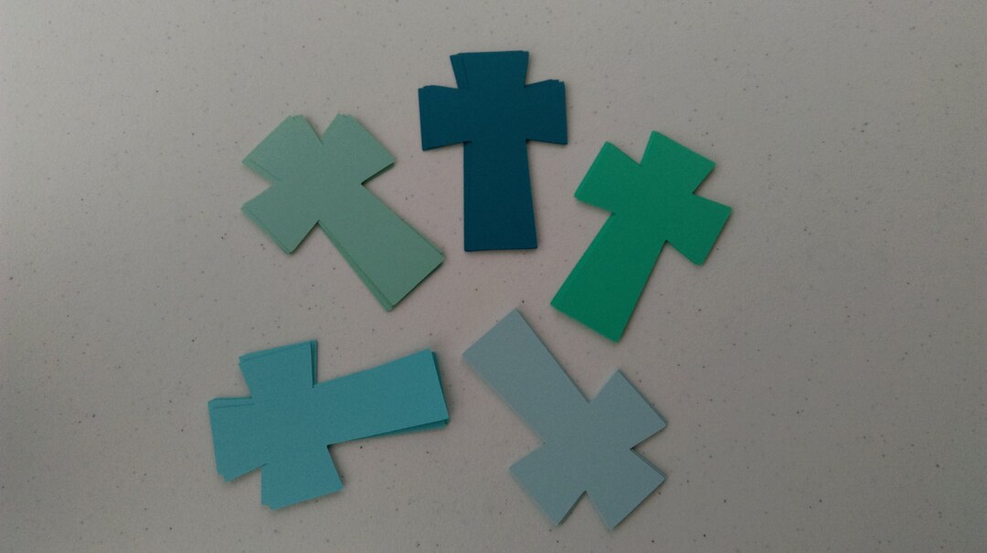 Cross Die Cut Shapes, Paper Crosses, Cross Note Cards, 5 Shades of Teal ...