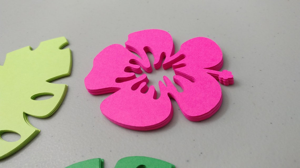 Hawaiian Themed Party Cutouts Leaf and Hibiscus Flower - Etsy