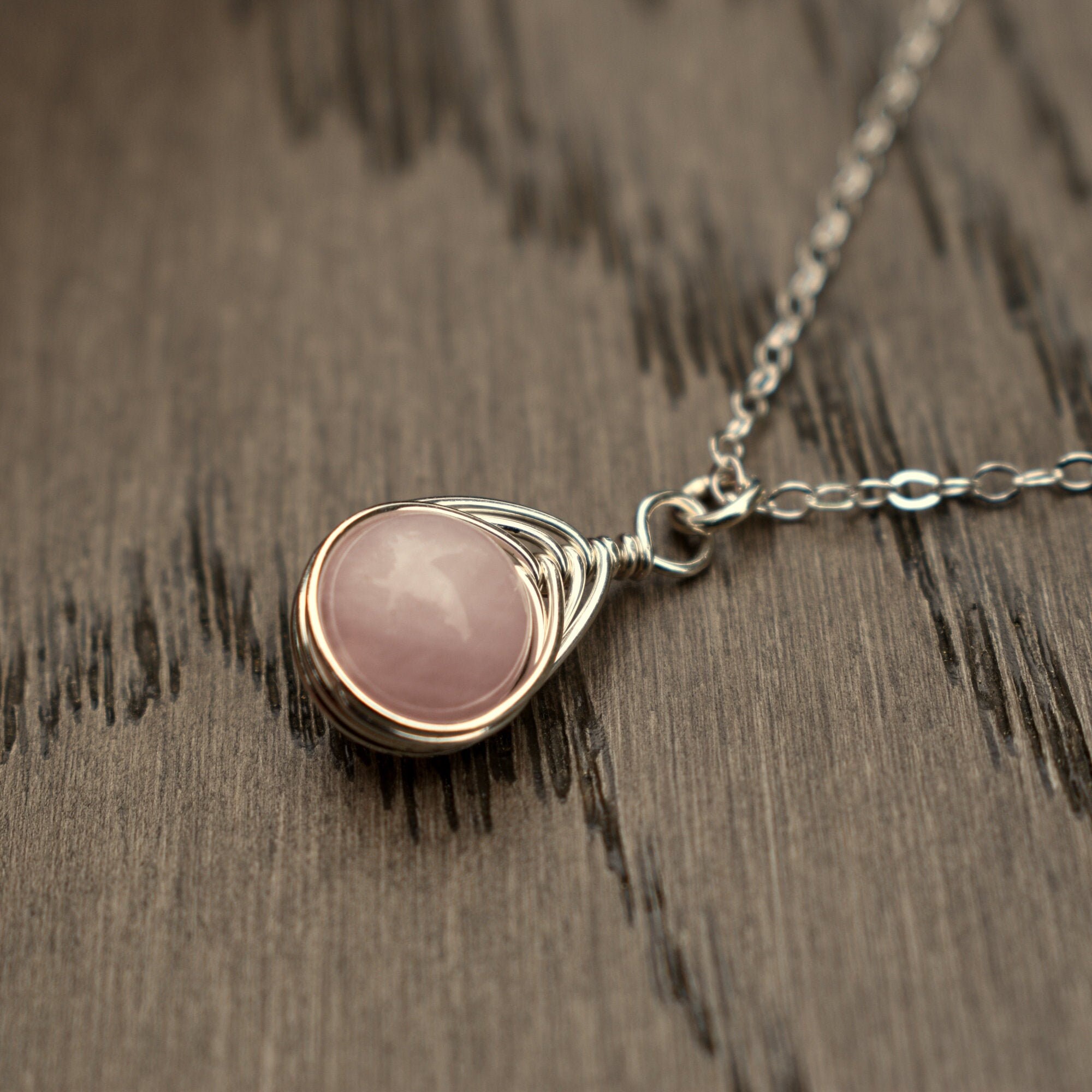 Rose Quartz Wire Wrapped Sterling Silver Pink Teardrop Pendant | Etsy