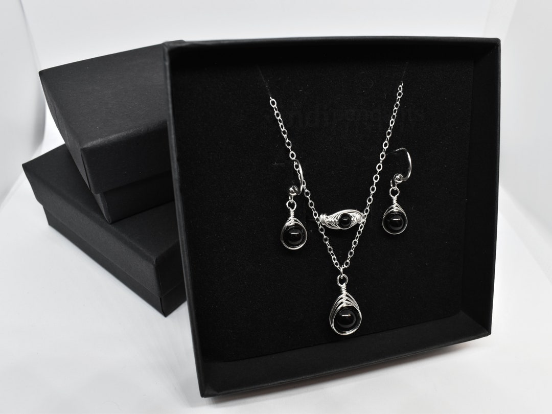 Black Onyx Sterling Silver Matching Gemstone Jewelry Set - Pendant ...