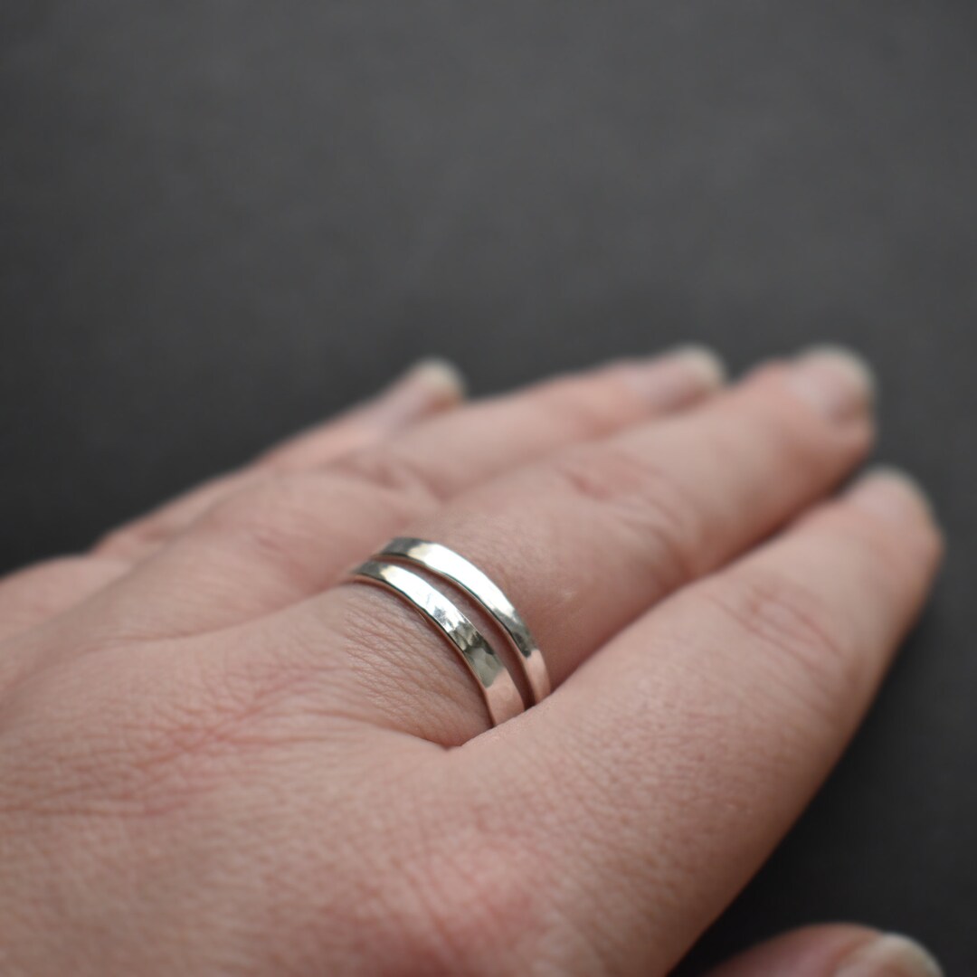 Sterling Silver Double Band Bypass Ring, Hammered Silver Full Size ...