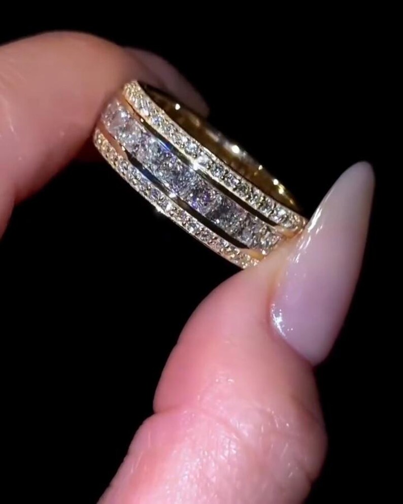 Princess Cut Moissanite Engagement Ring , Pave Diamond Ring, 14K Solid ...