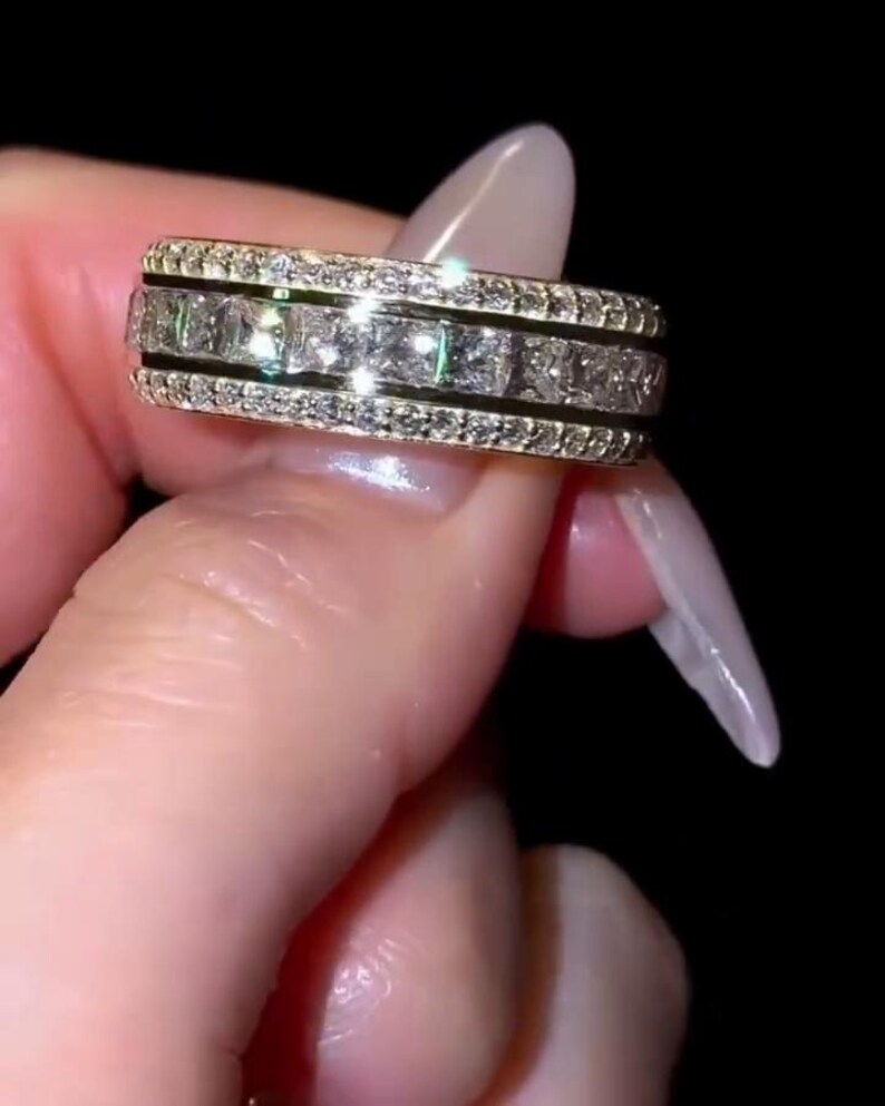 Princess Cut Moissanite Engagement Ring , Pave Diamond Ring, 14K Solid ...