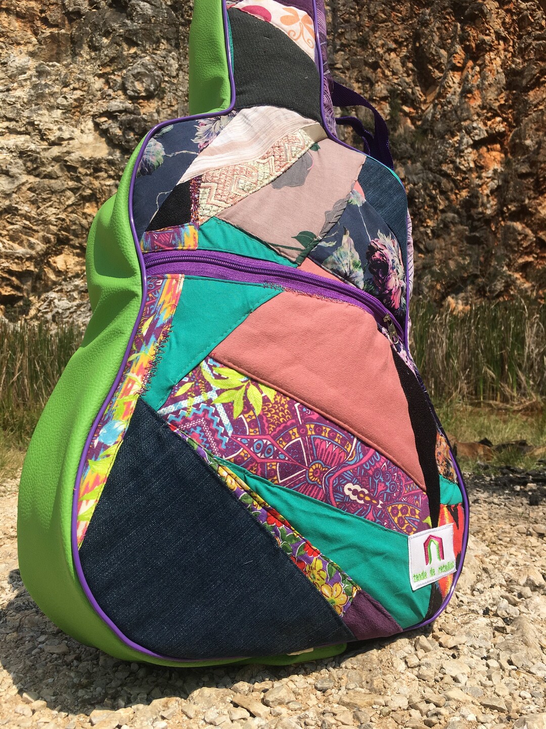 Acoustic Guitar Case Patchwork Guitar Bag Upcycle Fabric Scraps - Etsy