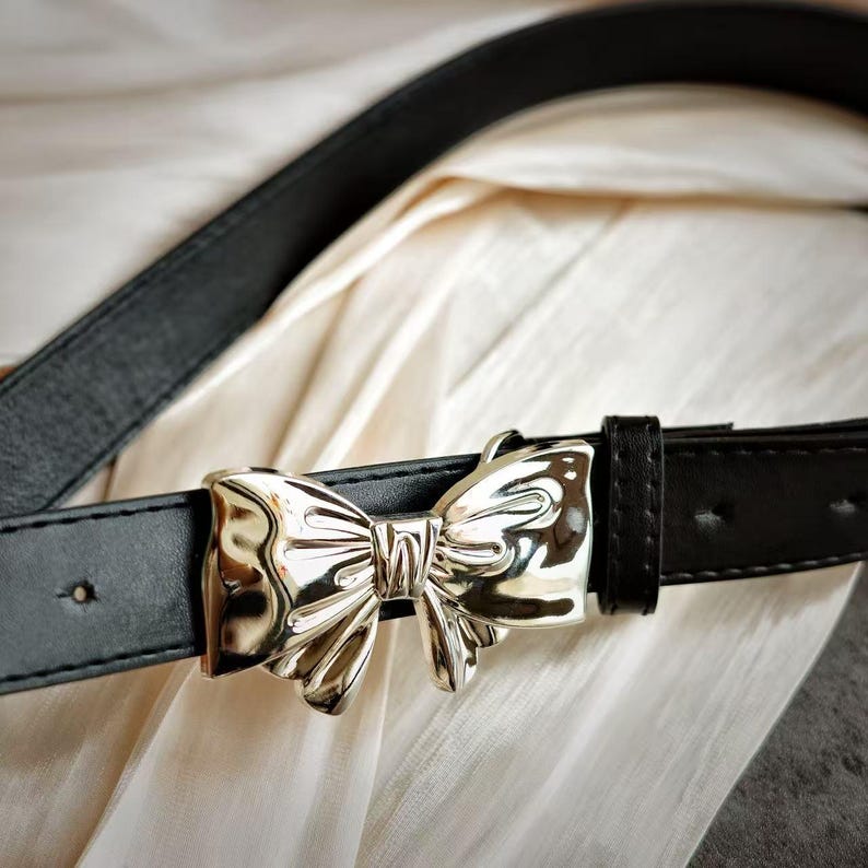 Black Bow Belt – Trendy Leather Waist Belt, Coquette Aesthetic Belt ...
