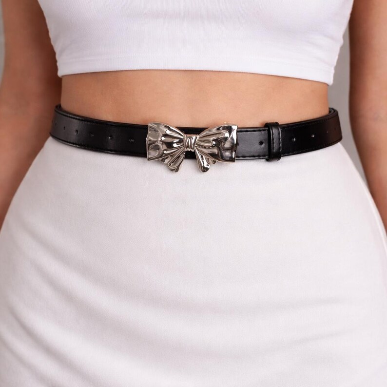 Black Bow Belt – Trendy Leather Waist Belt, Coquette Aesthetic Belt ...