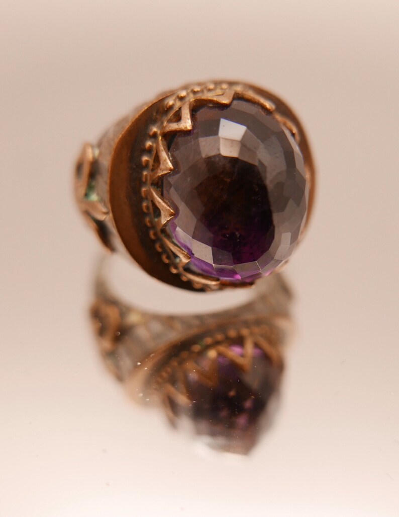 Vintage Turkish Handmade Sterling Silver Statement Ring With Rose Cut ...