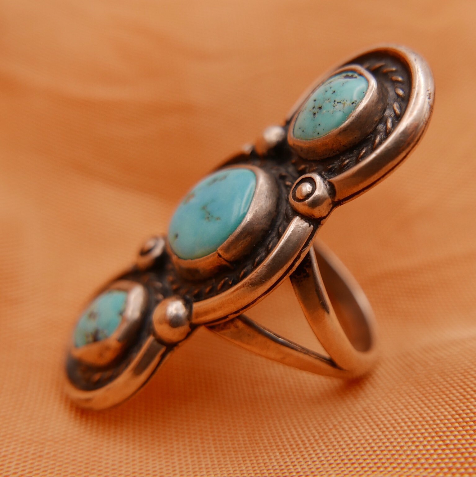 Large Vintage Navajo Ring / Native American Artisan Sterling Silver ...