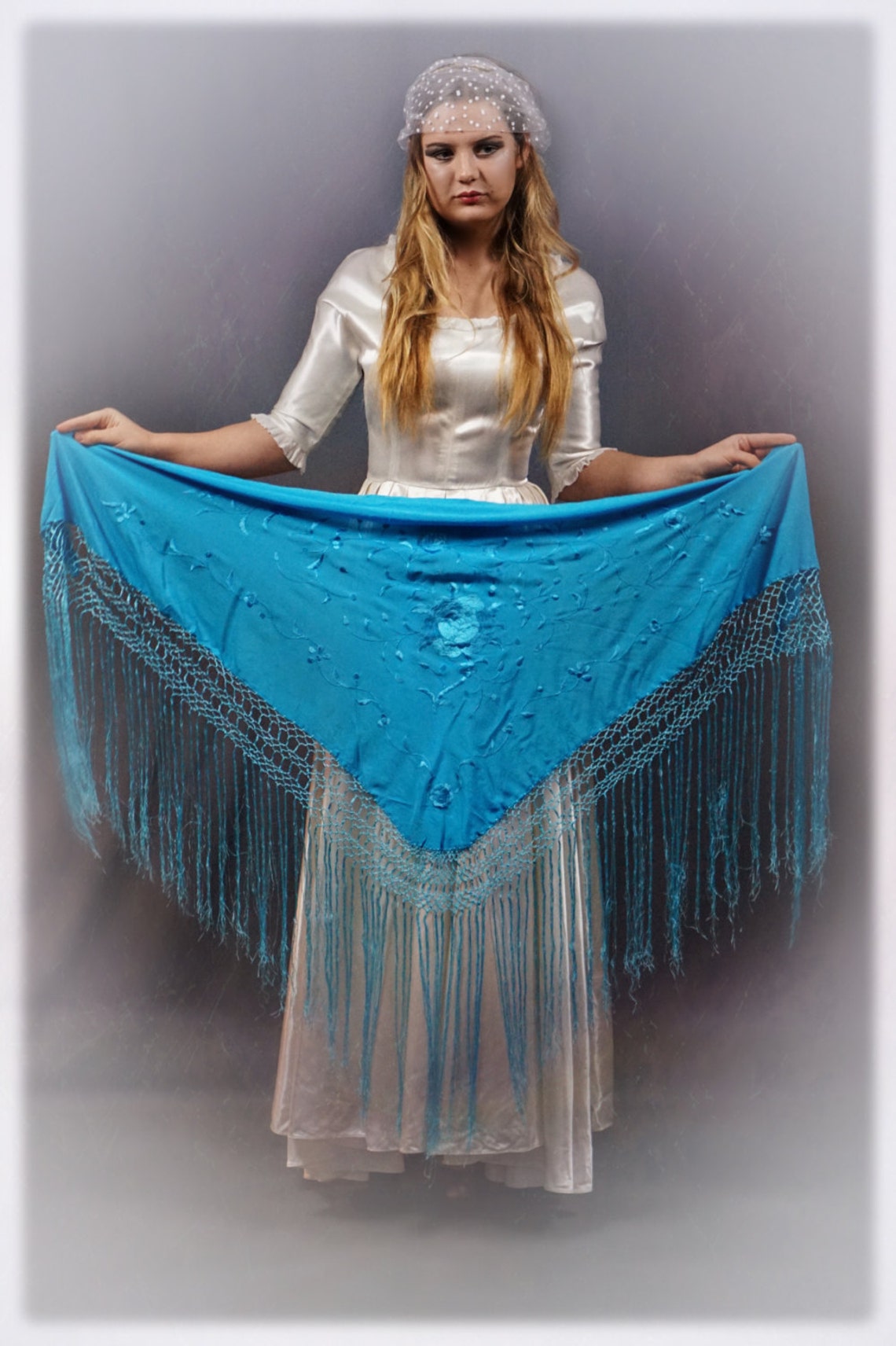 Something Blue Silk Fringe Piano Shawl / Hand Embroidered - Etsy