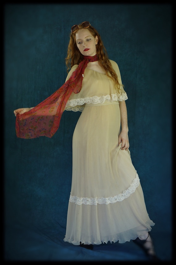 Divine vintage 70s maxi dress / party bridal gown / cornflower | Etsy