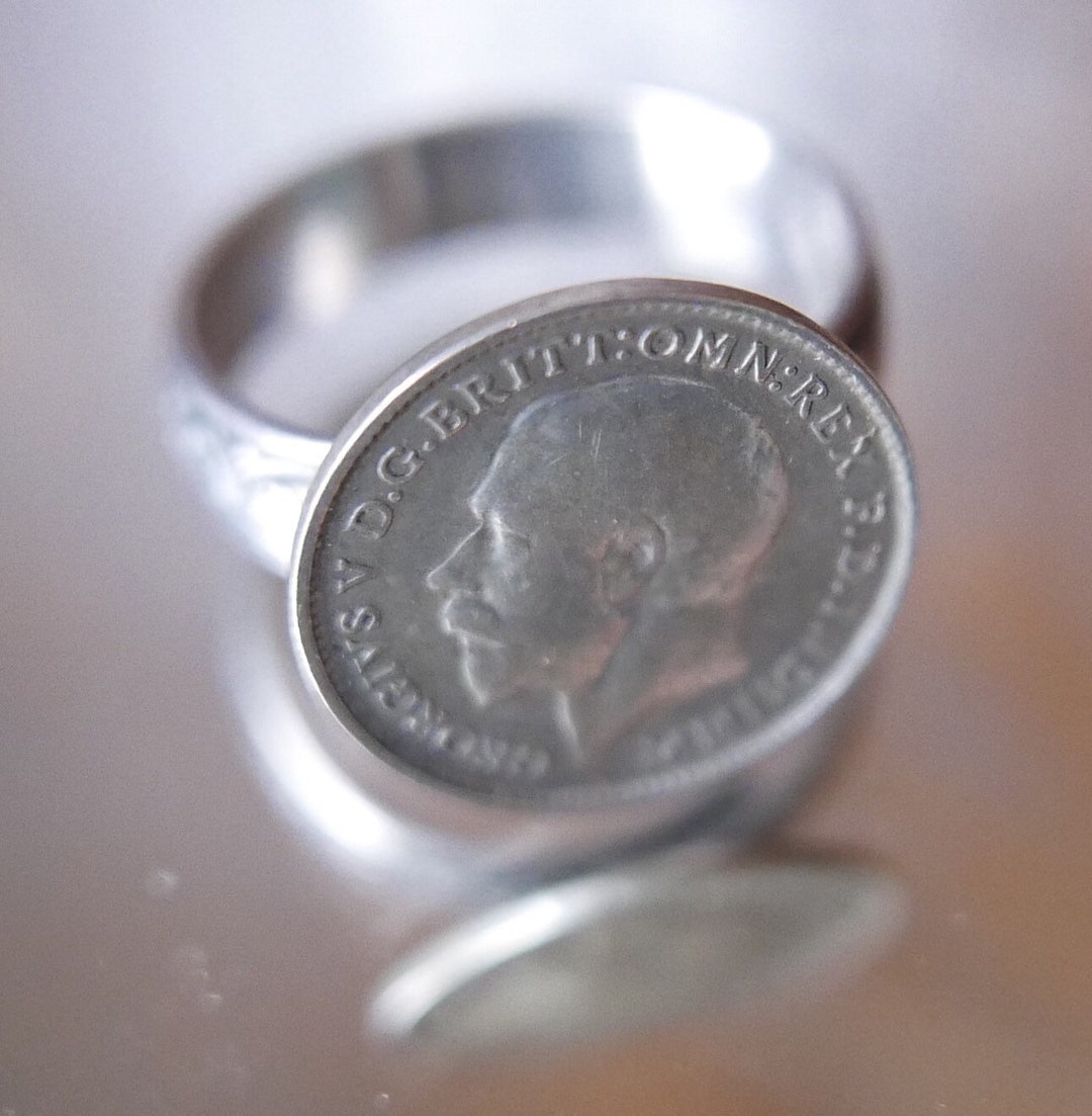 Antique Sterling Silver Pinky Signet Ring With George V Coin, Early ...