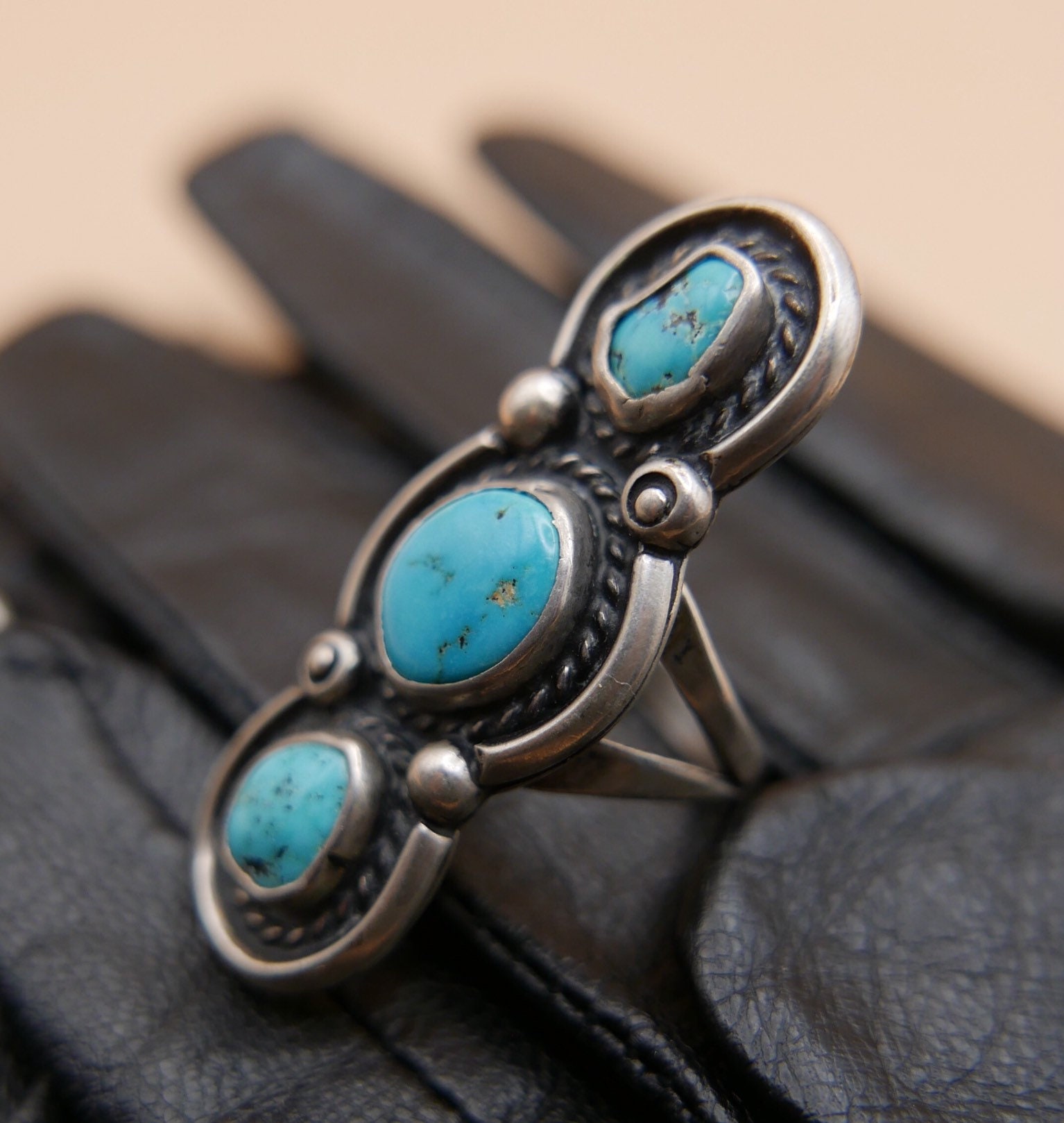 Large Vintage Navajo Ring / Native American Artisan Sterling Silver ...