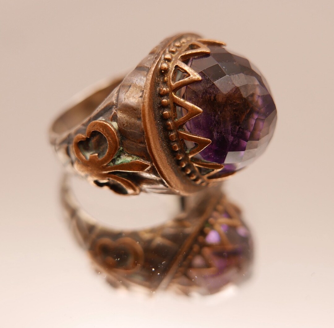 Vintage Turkish Handmade Sterling Silver Statement Ring With Rose Cut ...