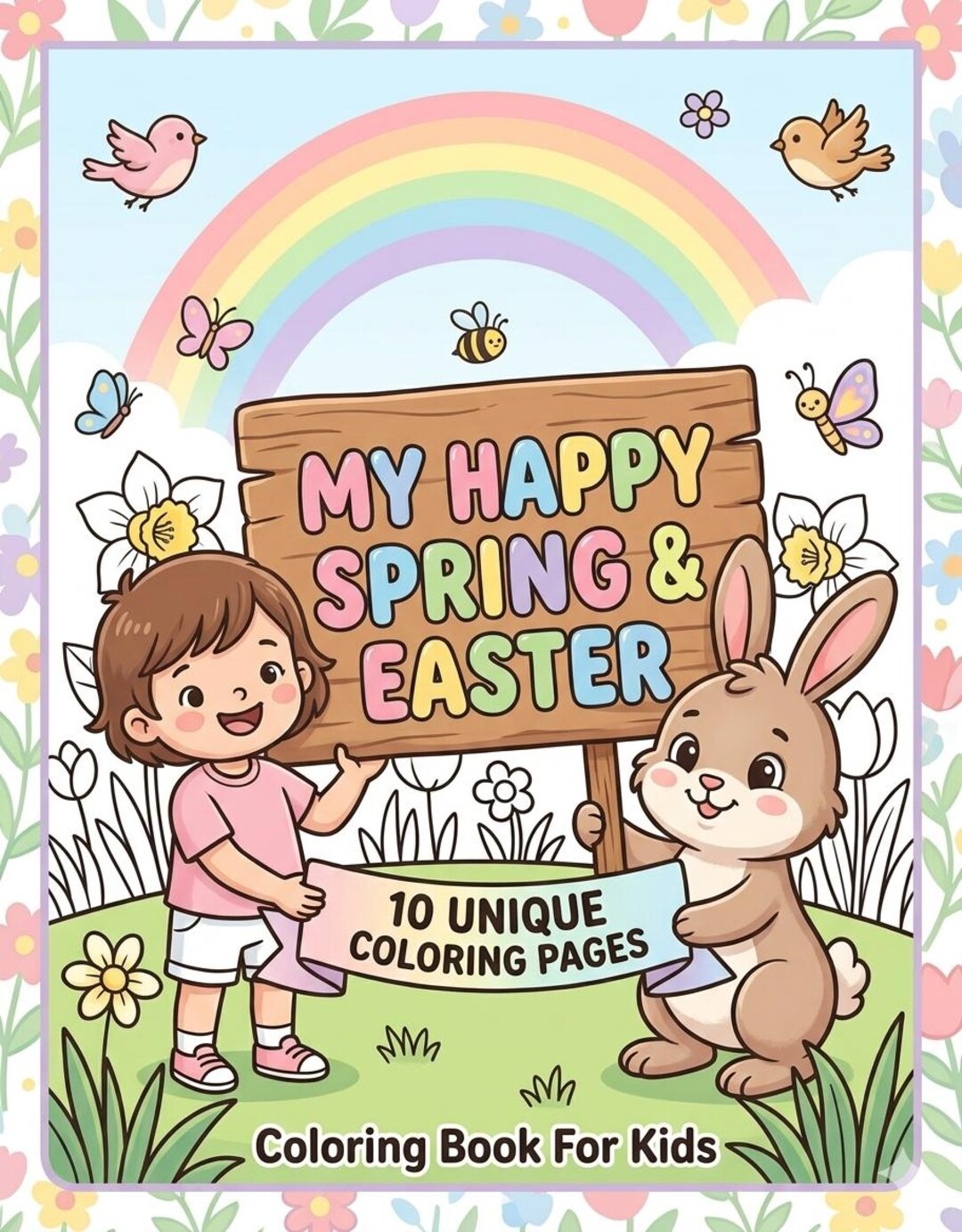 10 Spring Easter Coloring Pages for Kids, Bold Line Art Activity ...