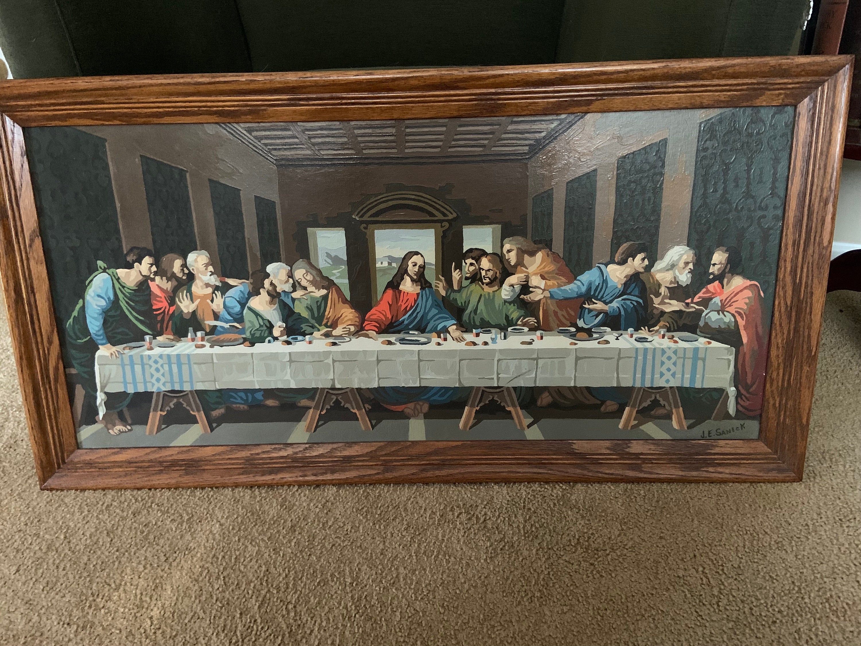 Vintage the Last Supper Paint by Number Framed Religious Painting Jesus ...