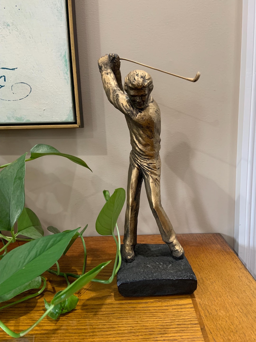 Large Golfer Backswing Statue: Bronze Tone, West Art, USA Made Gift for ...