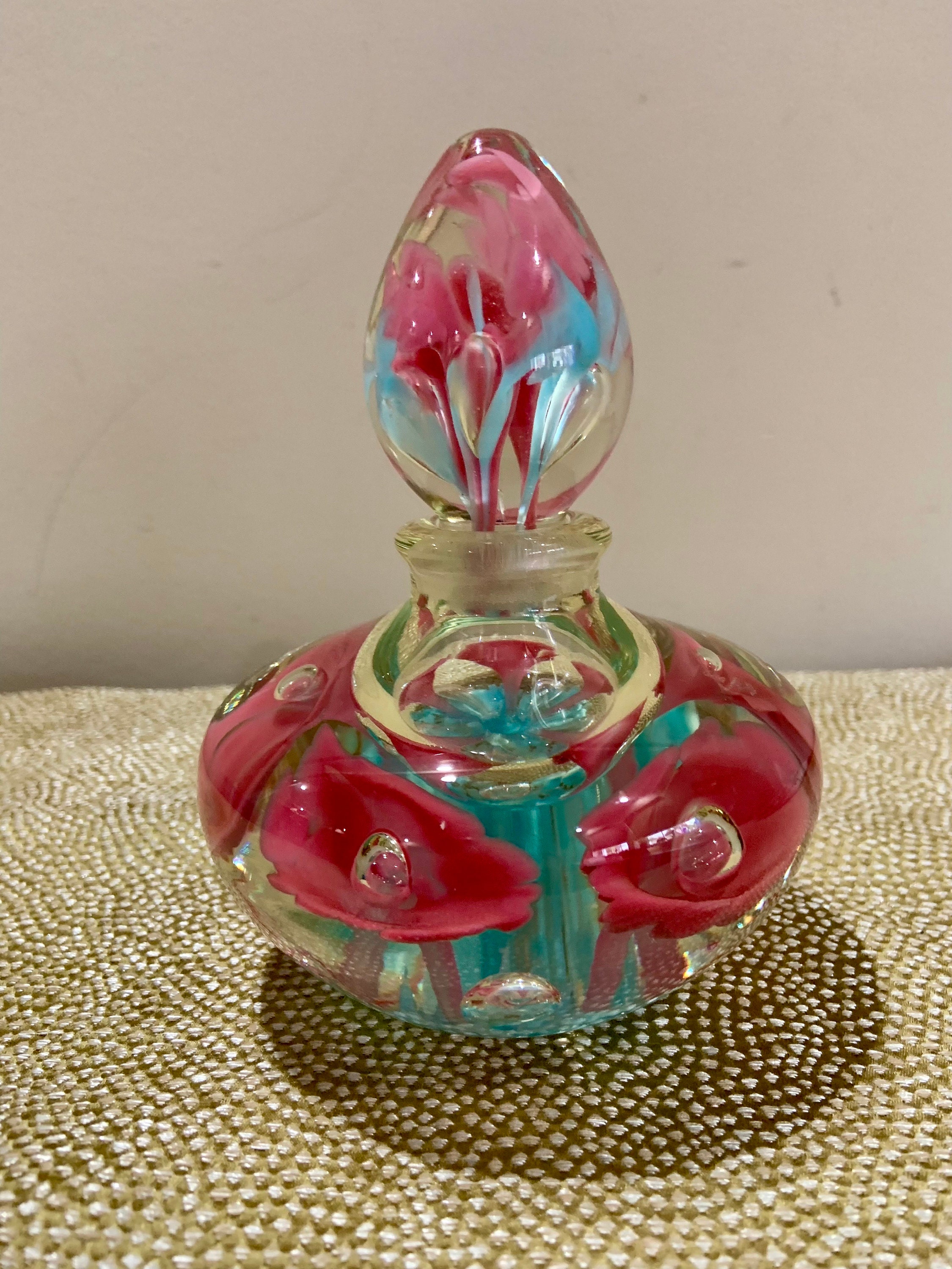 Vintage Pink Perfume Bottle Art Glass Perfume Bottle With Dauber Pink ...