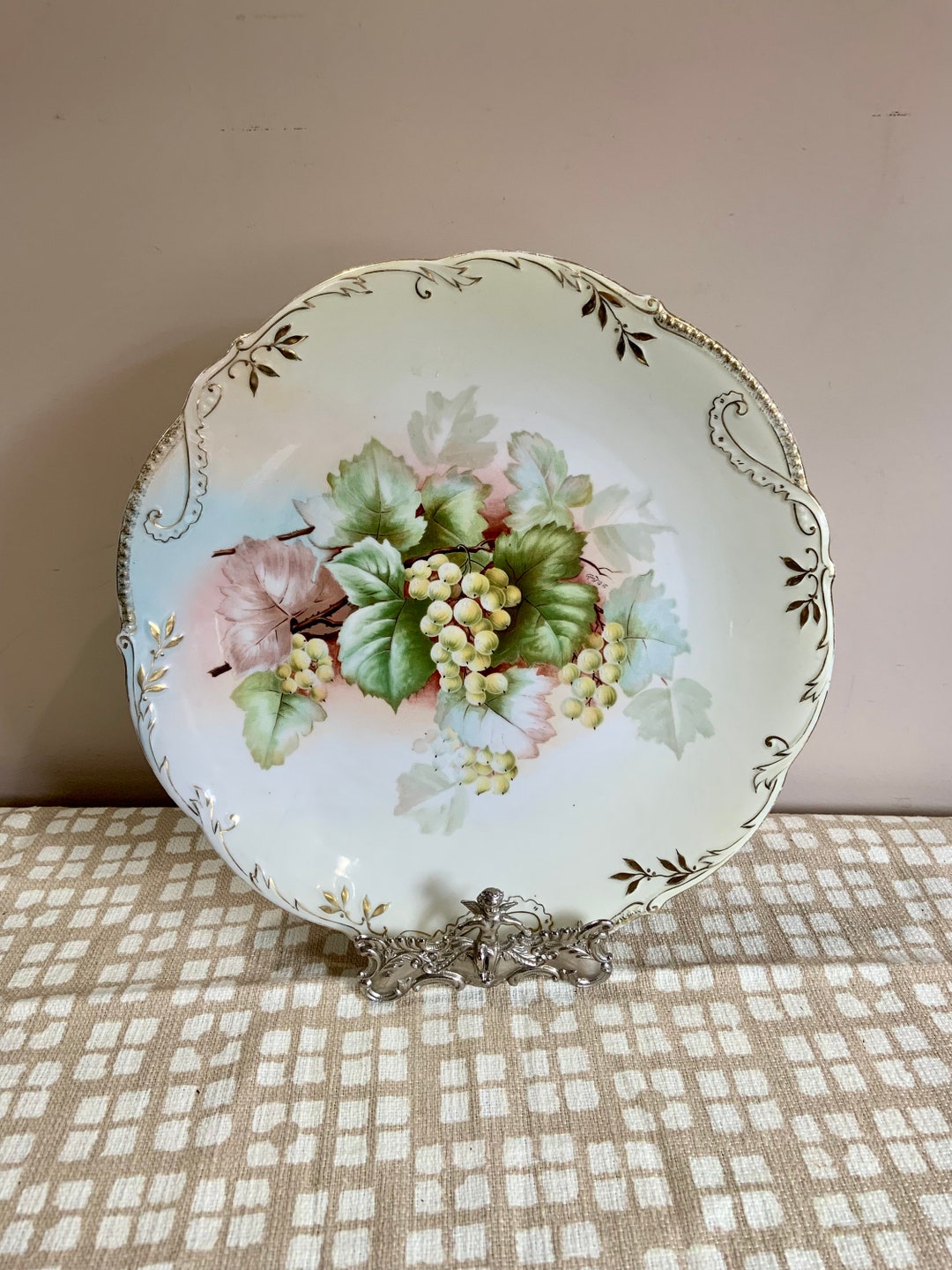 Antique Large Serving Dish Hand Painted Bavarian Fruit Plate Grape ...