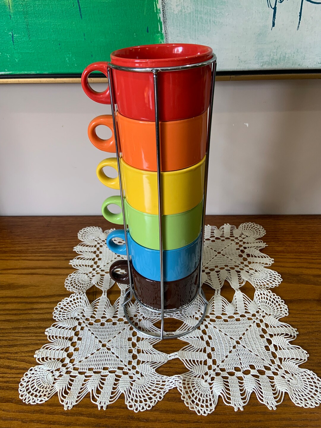 Set of 6 Stackable Mugs Stackable Coffee Cups Colorful Rainbow ...