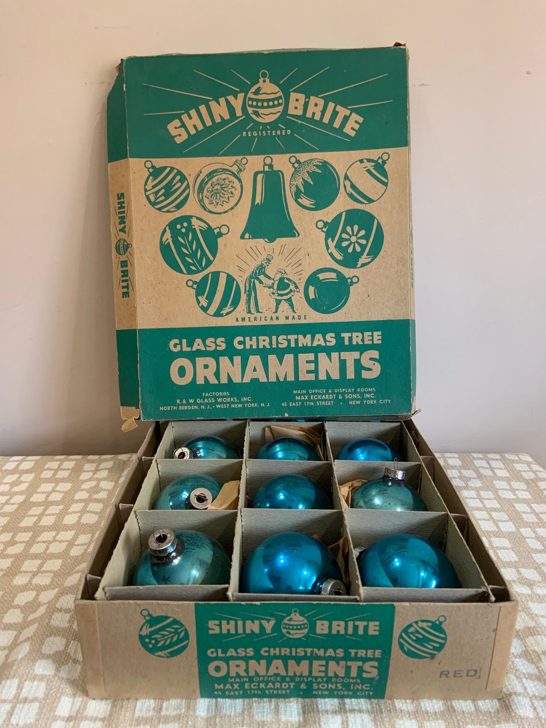 Large Shiny Brite Glass Tree Ornaments Set of 12 BLUE Christmas Tree ...