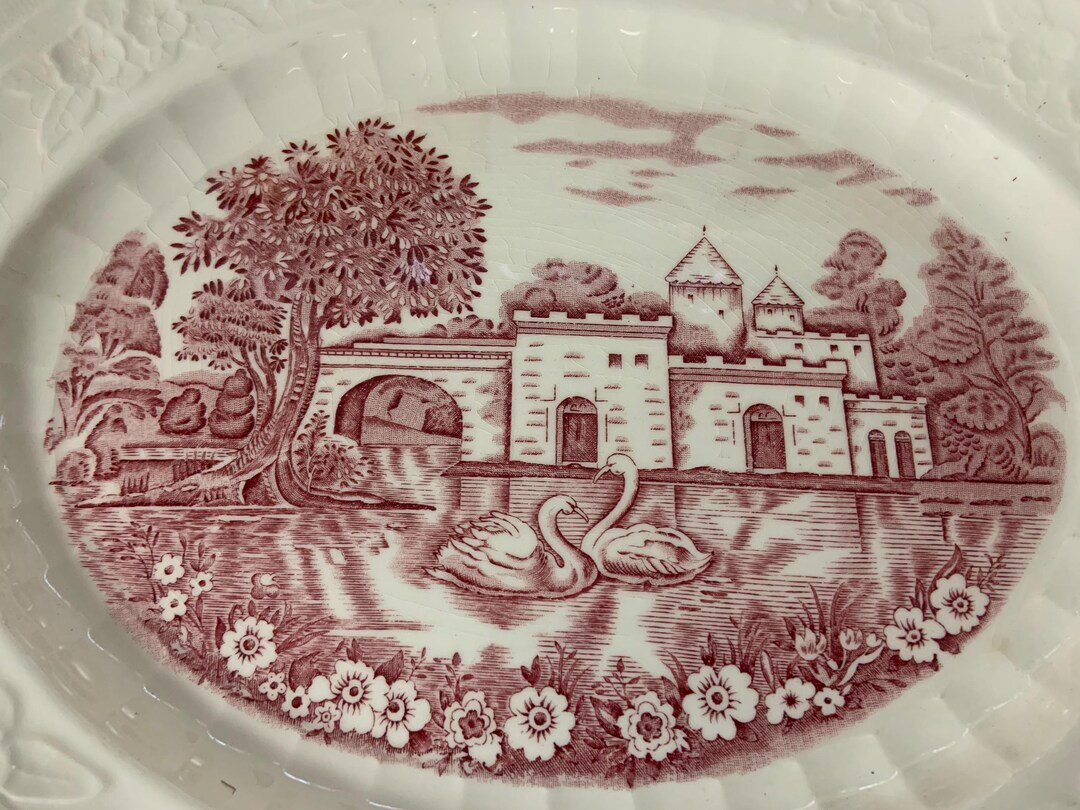 Vintage Serving Platter Homer Laughlin Serving Plate Pink Swan Castle ...