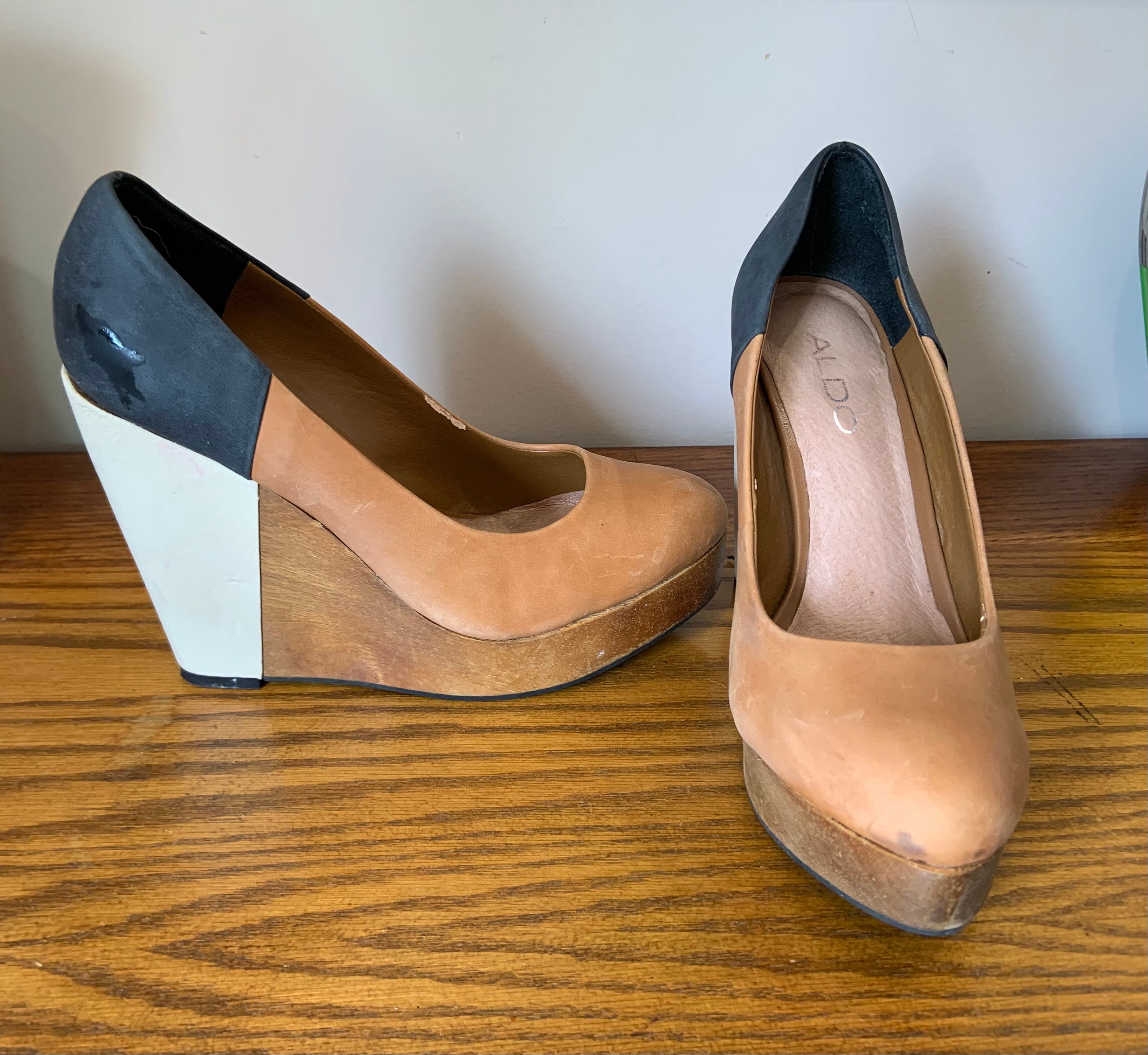 Vintage ALDO Platform Shoes Color Block Wedge Shoes Mod Leather Glam ...