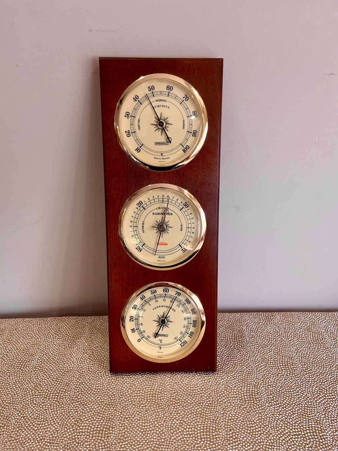Vintage Thermometer Barometer Weather Station Sunbeam Thermometer With ...