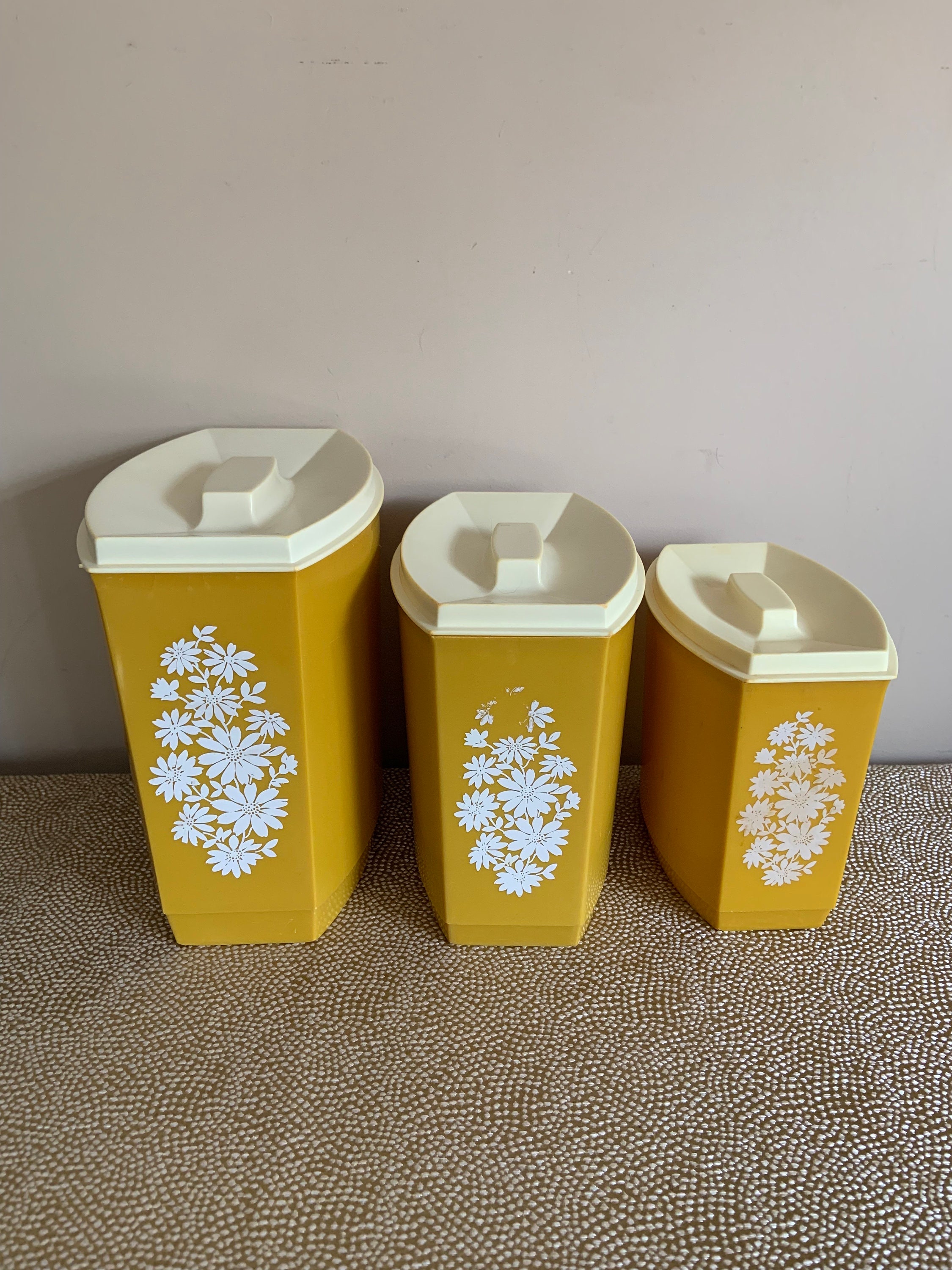 Vintage MCM Gold Canister Set Retro Mid Century Kitchen Hard Plastic ...